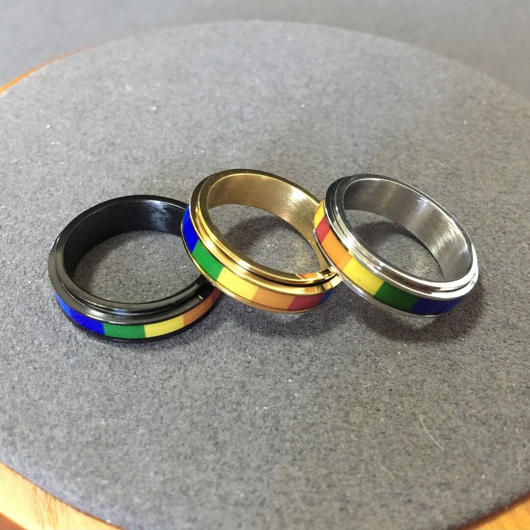 Stainless Steel Rainbow Lgbt Spinner Ring Gay Lesbians Pride Etsy