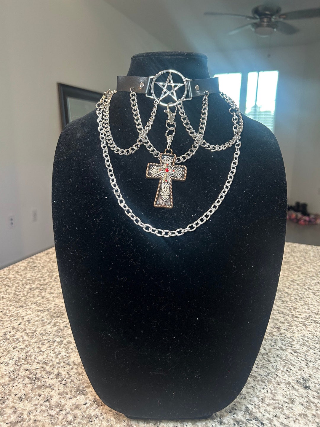 GOTHIC CROSS Choker Chain Necklace Goth Choker Goth Cross Choker ...