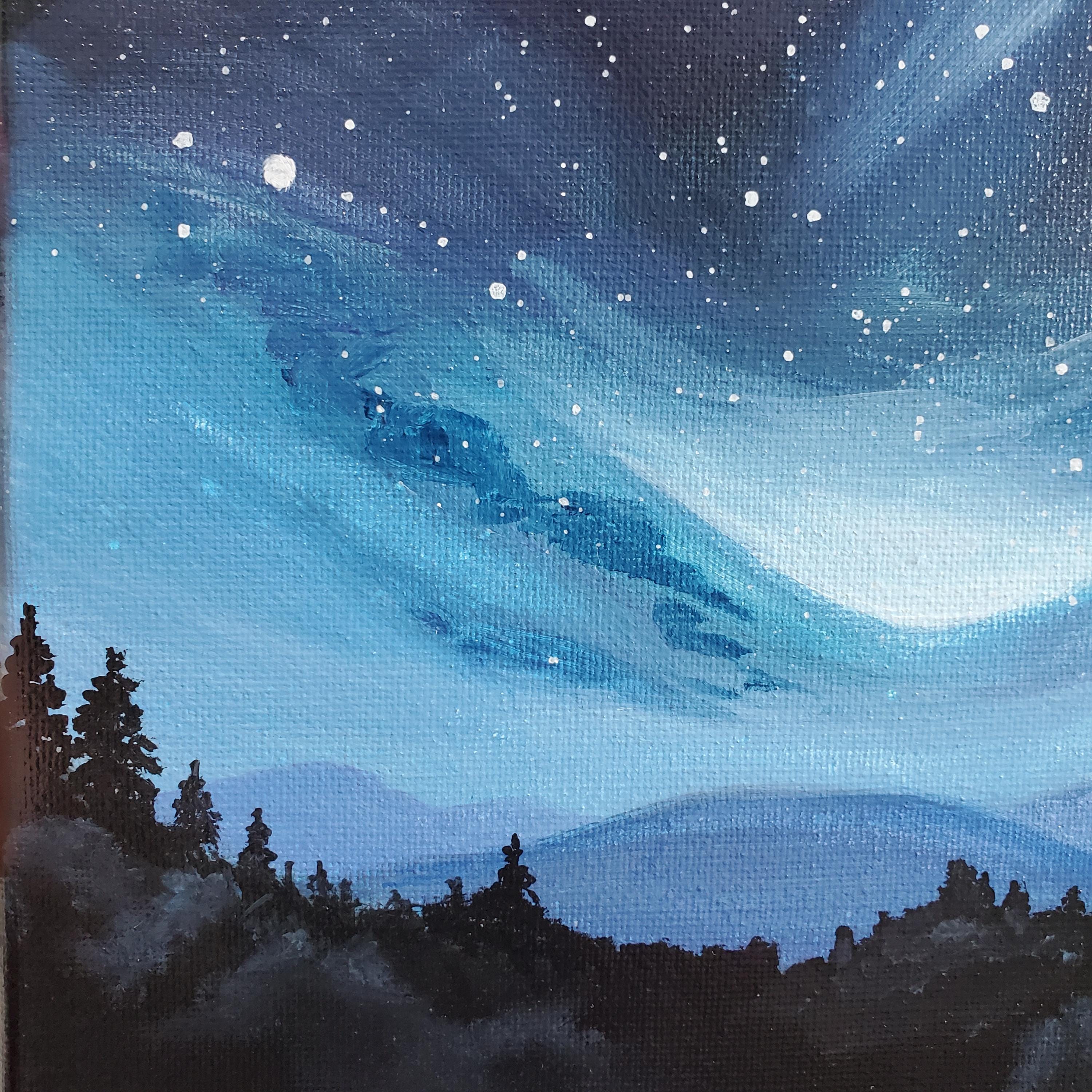 Starry Night Sky Scenery Painting, Original Handmade Acrylic Painting ...