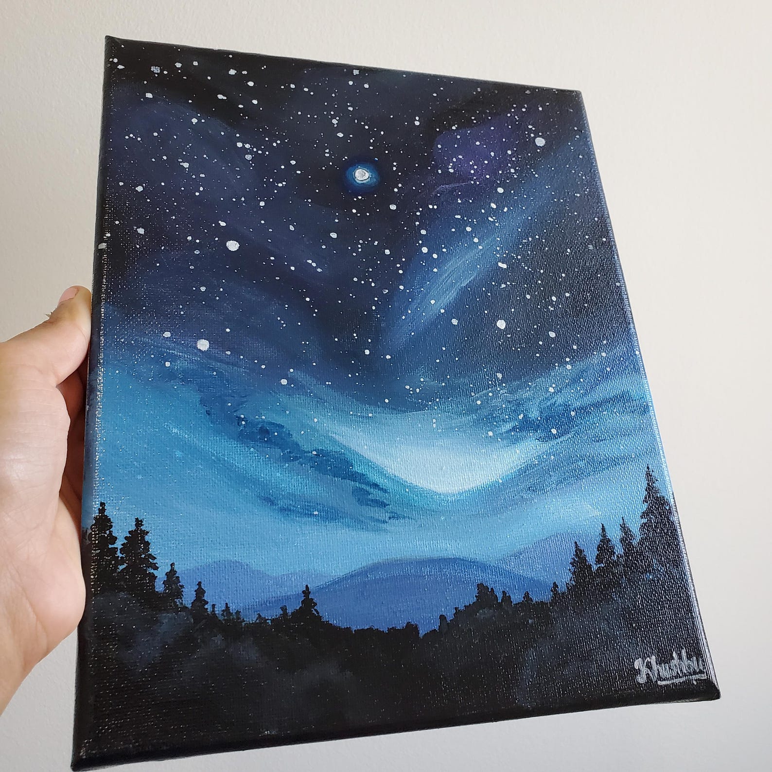 Starry Night Sky Scenery Painting, Original Handmade Acrylic Painting ...