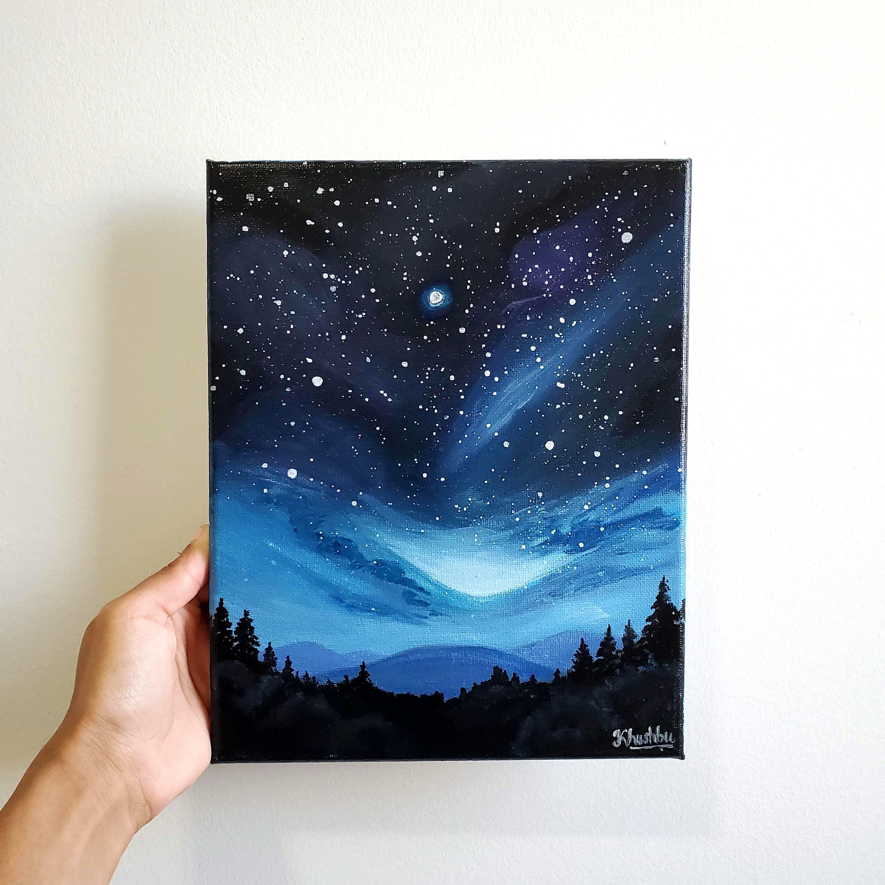 Starry Night Sky Scenery Painting, Original Handmade Acrylic Painting ...