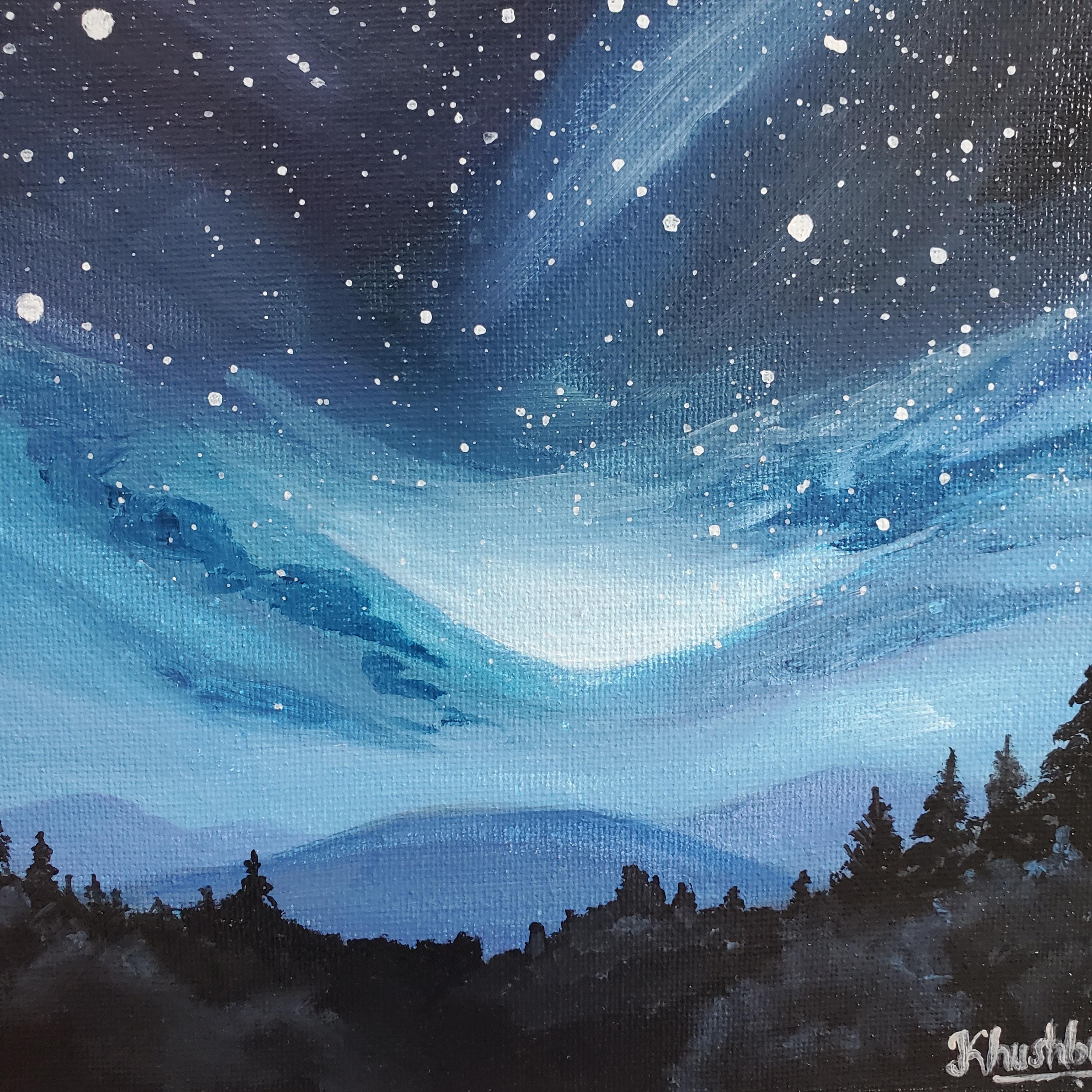 Starry Night Sky Scenery Painting, Original Handmade Acrylic Painting ...