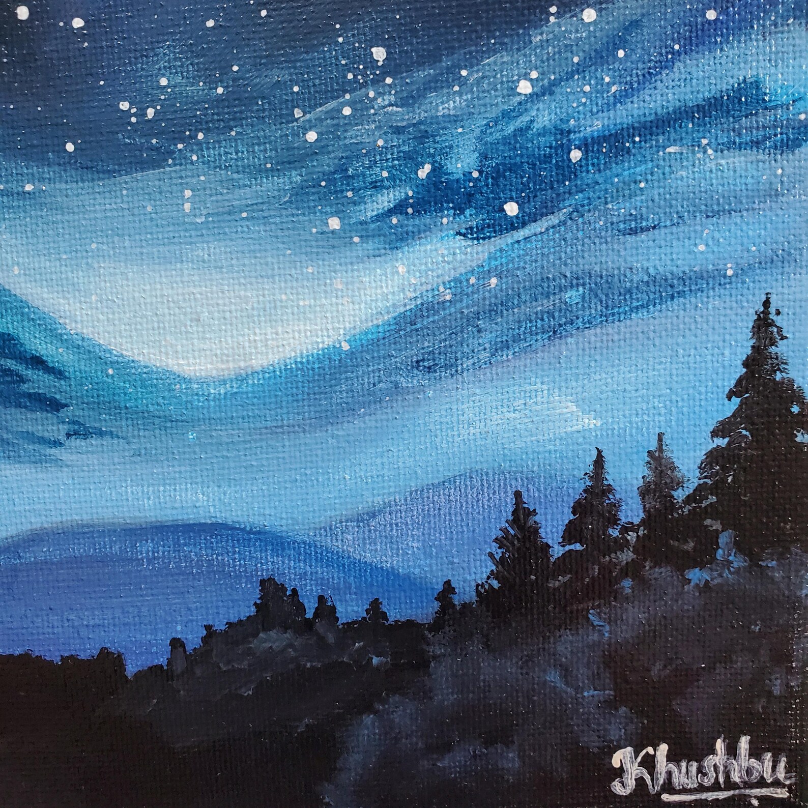 Starry Night Sky Scenery Painting, Original Handmade Acrylic Painting ...