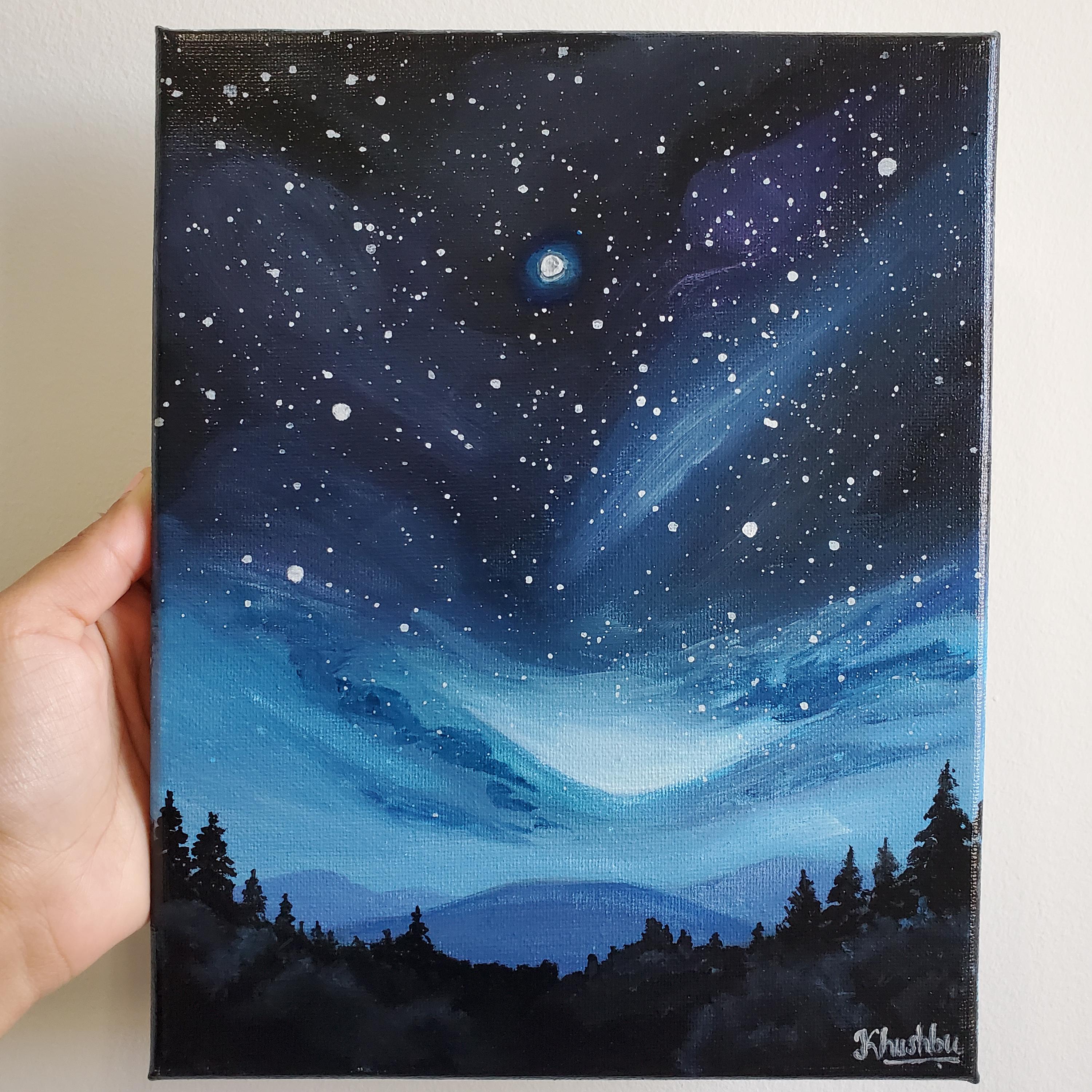 Starry Night Sky Scenery Painting, Original Handmade Acrylic Painting ...