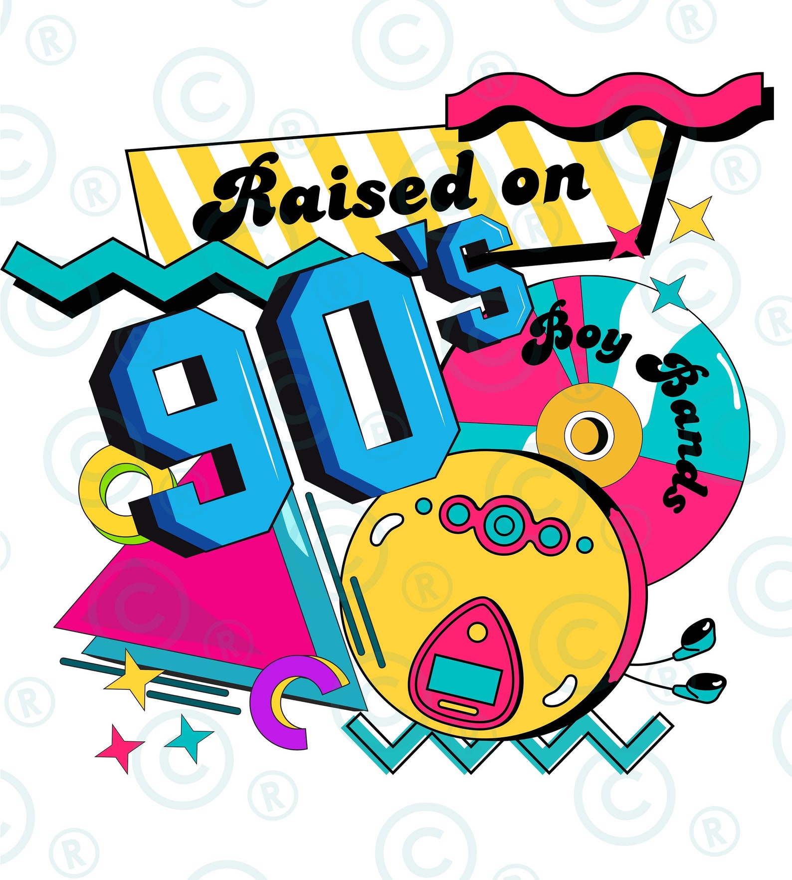 90’s Nostalgia Digital Art Print - Raised on Boy Bands Retro Design ...