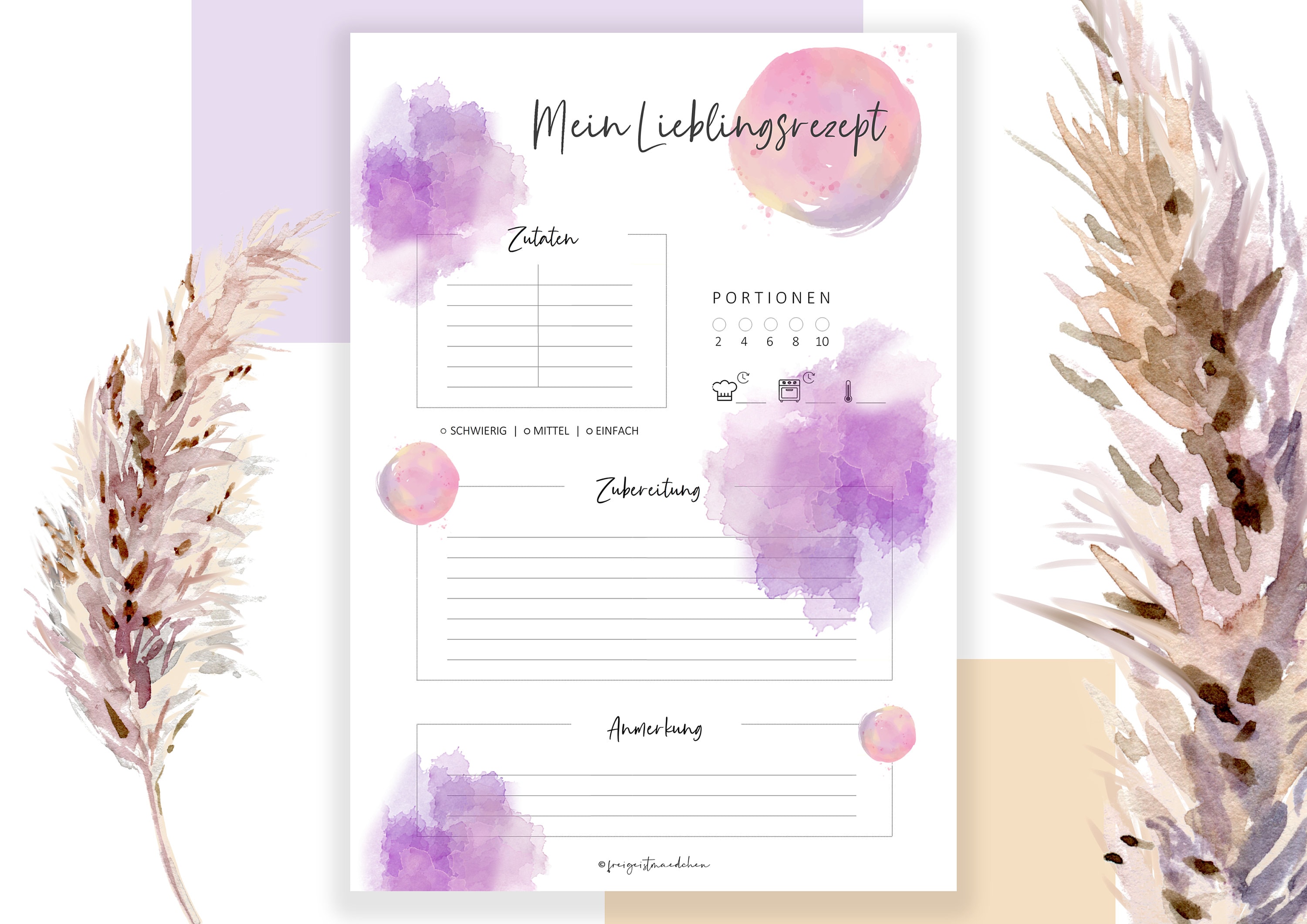 Rezeptvorlagen, Print, Din A4, Rezeptvorlage zum Drucken, Bullet ...