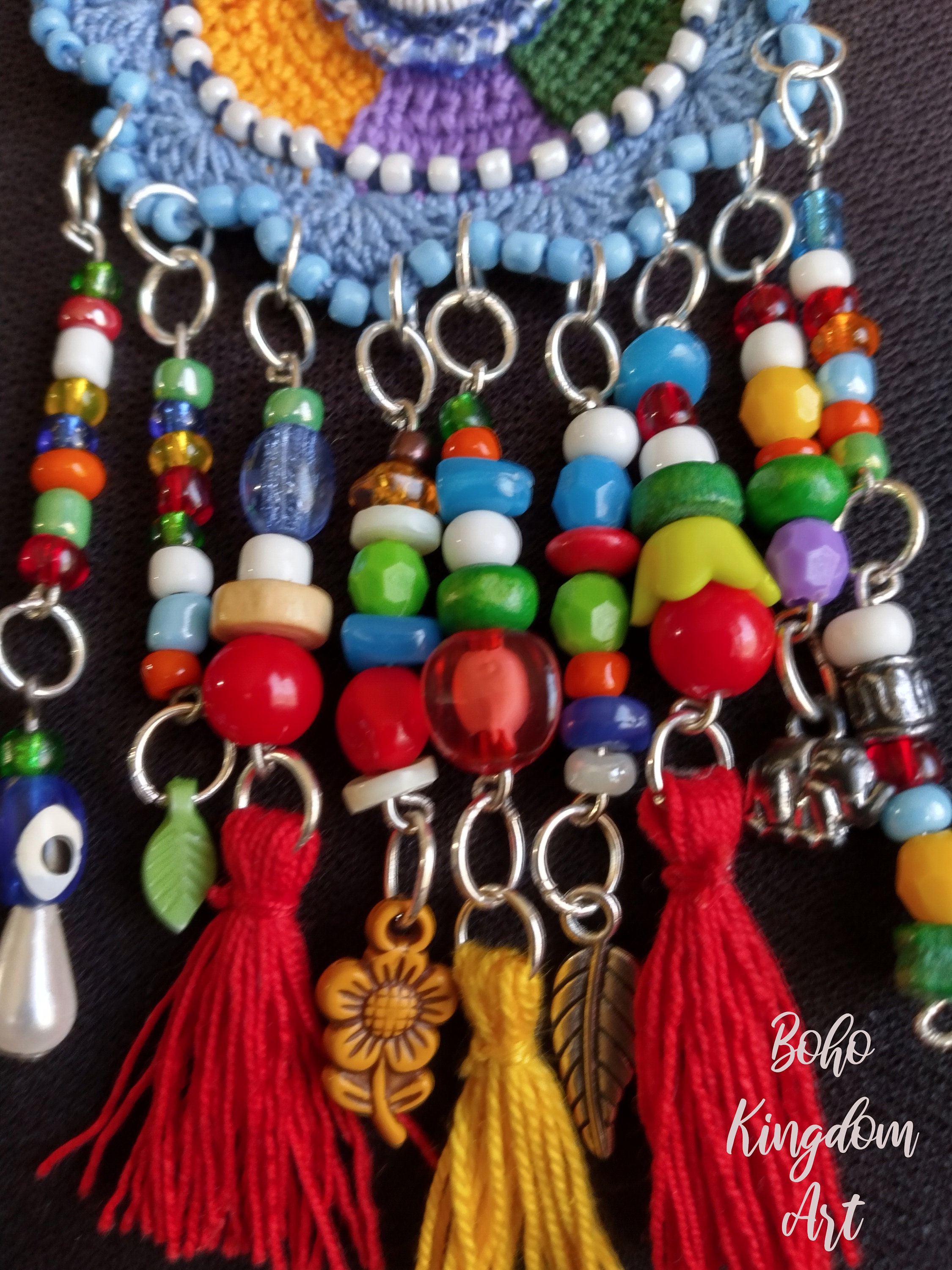 Crochet Beaded Necklace, Handmade Multicoloured Crochet Necklace, Boho ...