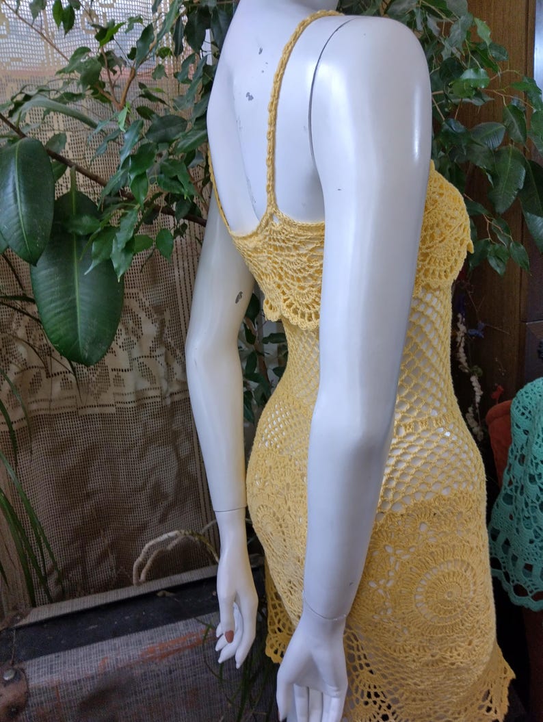 Crochet Handmade Mini Dress: Yellow Cotton Sleeveless Bohemian Lace - Etsy