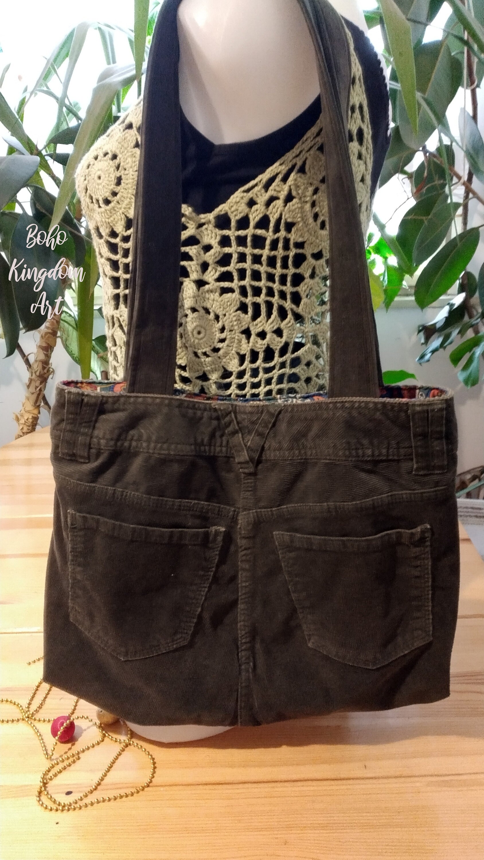 Handmade Upcycled Velvet Shoulder Bag: Green Boho Bag With Crochet ...