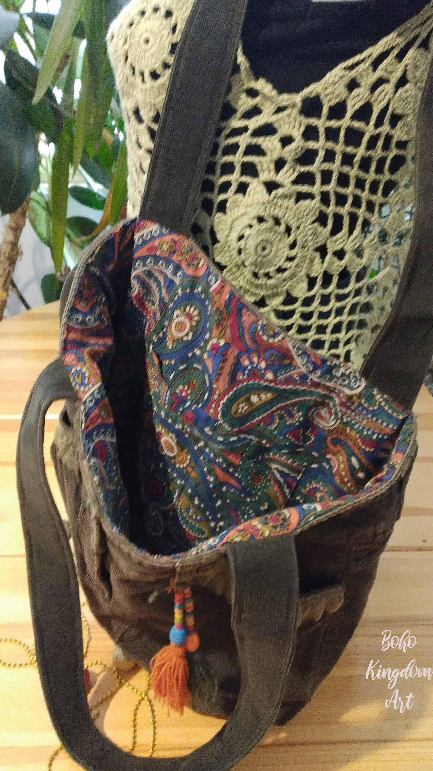 Handmade Upcycled Velvet Shoulder Bag: Green Boho Bag With Crochet ...