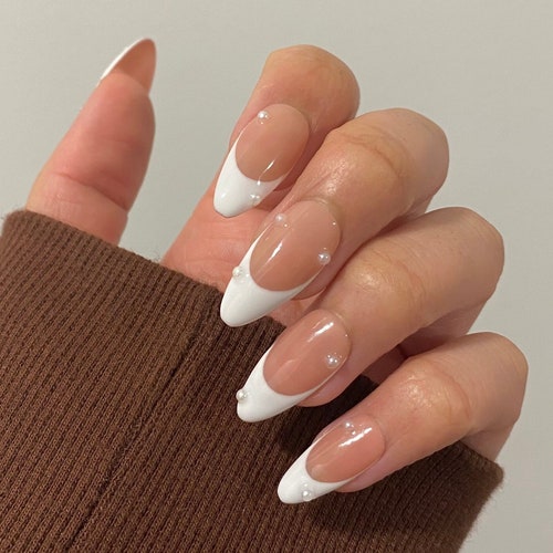 Kawaii Glossy White French Tips Luxury Y2k Press on Nails - Etsy