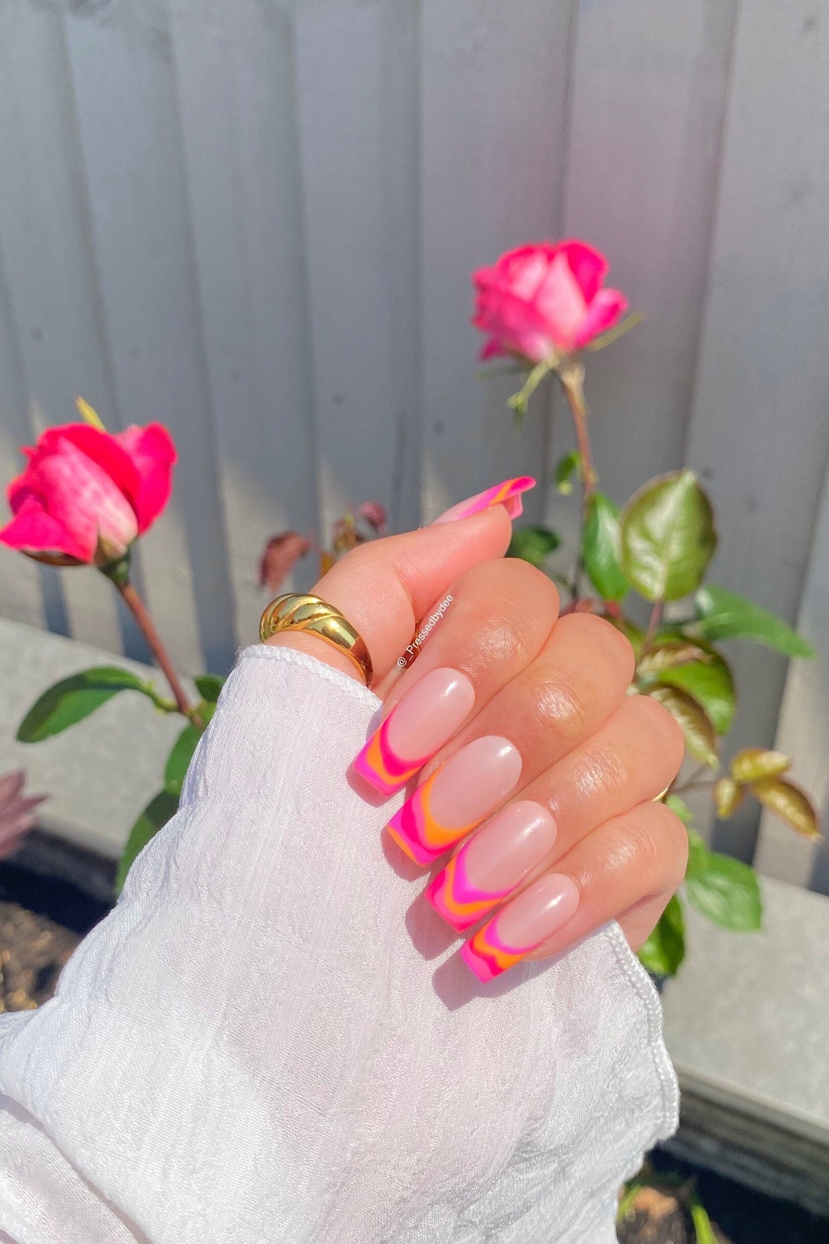 Neon Pink French Tip Nails