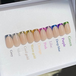 Chrome French Tips | Handpainted Press on Nails UK - Etsy