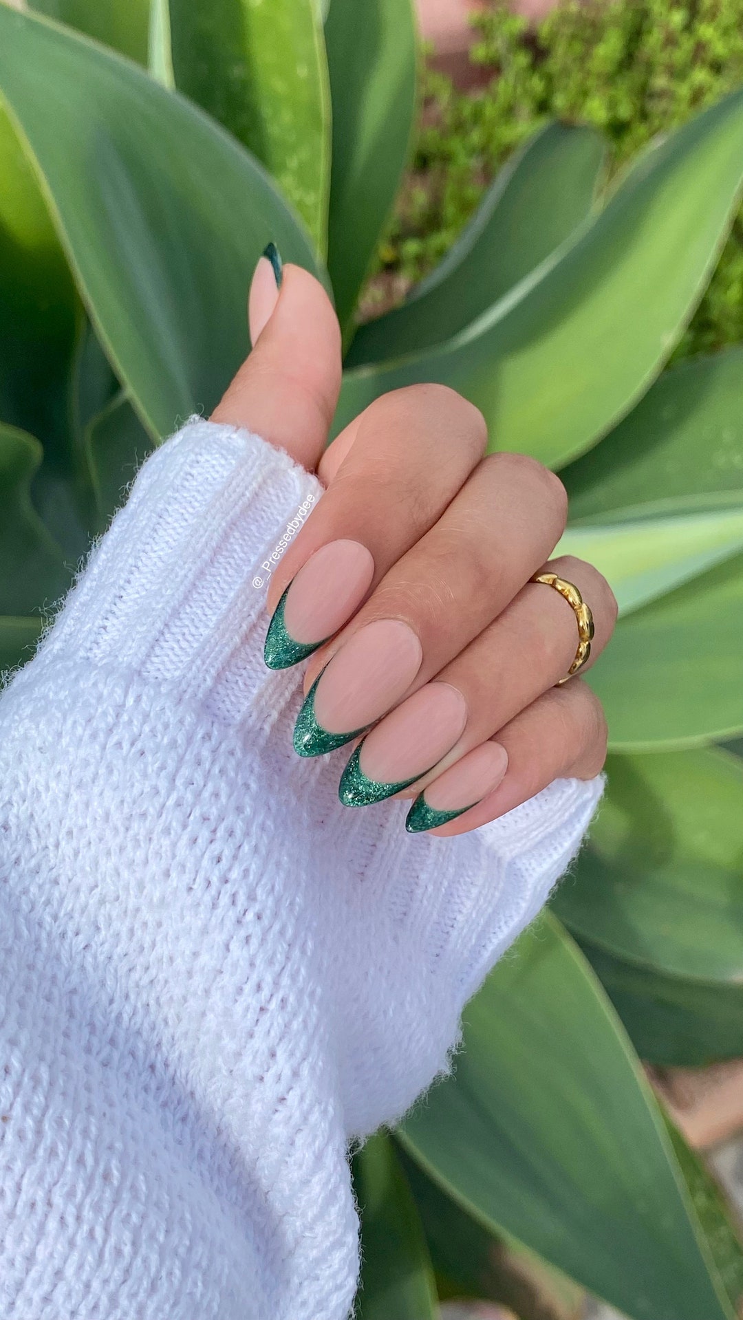 Green Cat Eye French Tips Press on Nails - Etsy