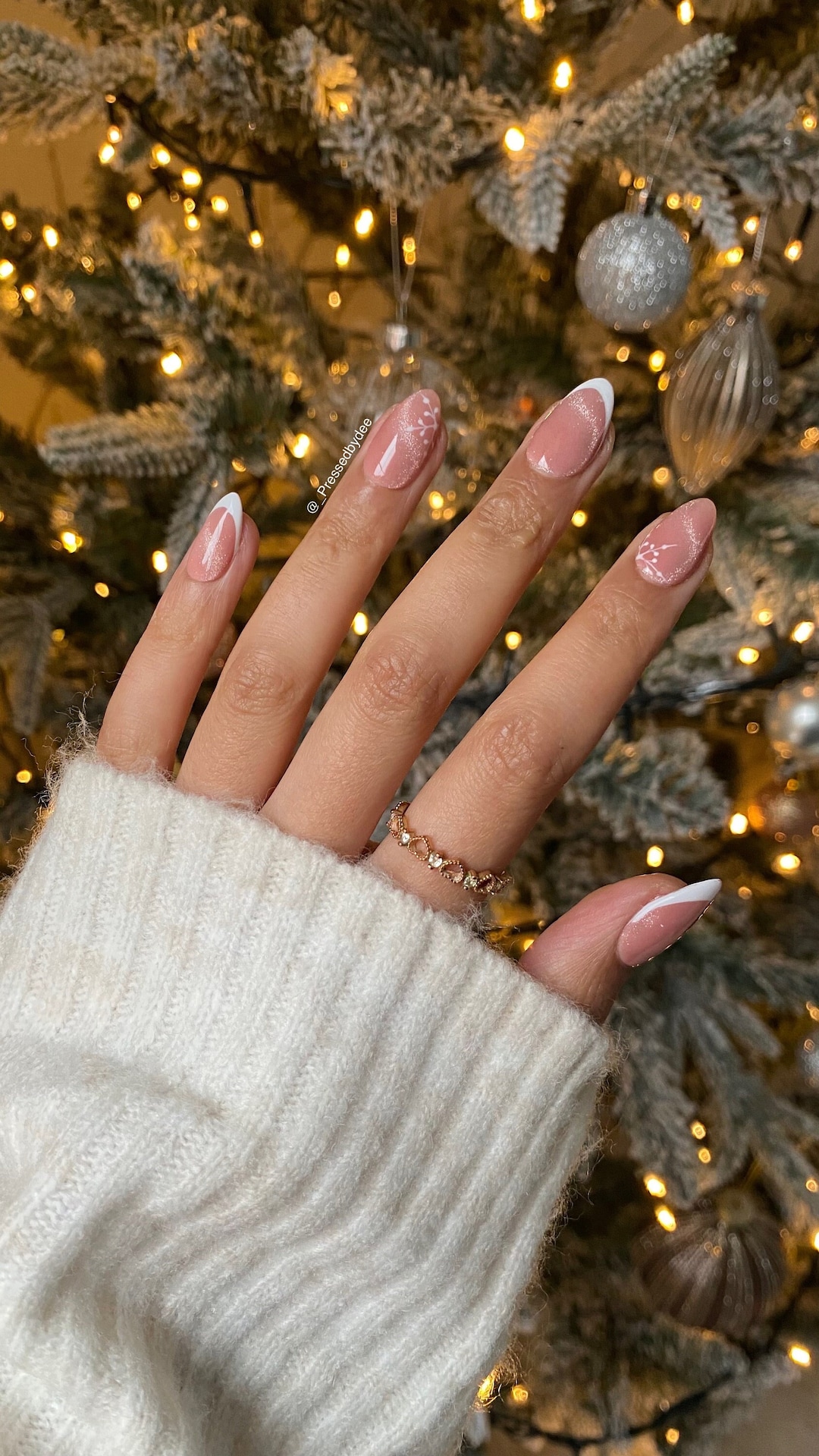 Pink Festive Nails - Christmas Cat Eye French Nails - Press on Nails UK ...