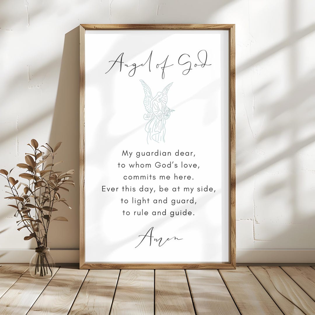 Guardian Angel Prayer Print: Blue Line Art, Boy Nursery (digital ...