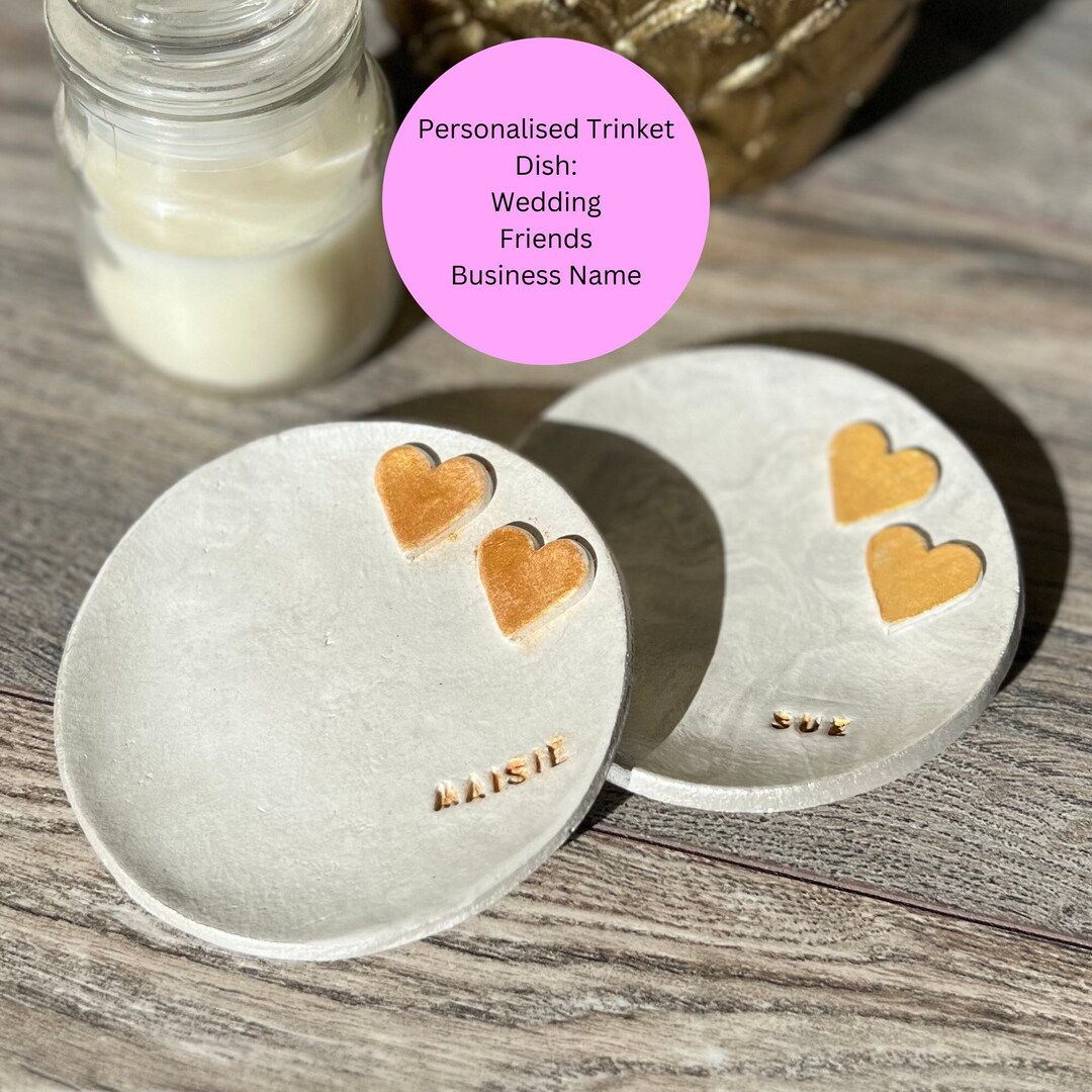 Personalised Clay Trinket Dish With Gold Heartsmarble Effect - Etsy