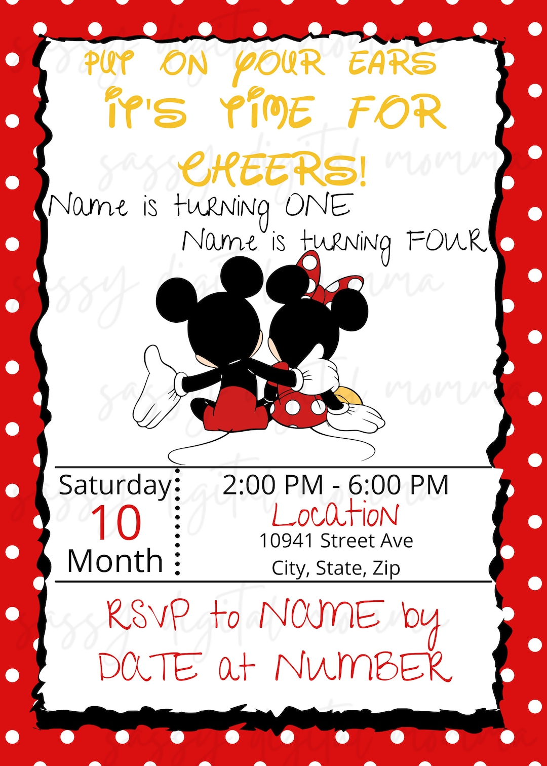 Minnie & Mickey Mouse Joint Birthday Invitation Red/black - Etsy