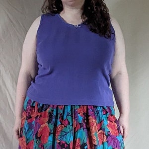 Plus Size / Bust 44 / Vintage 90s Sweet Grape Purple Ribbed Tank With ...