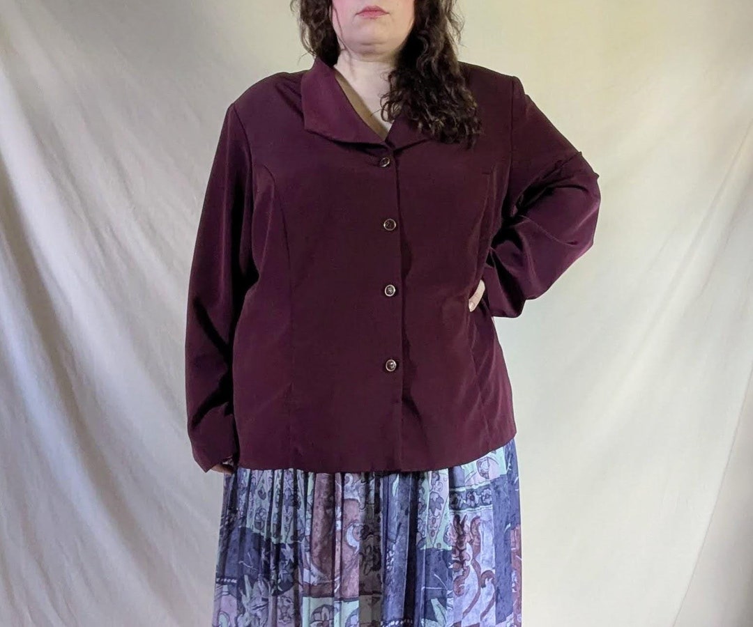 Plus Size / Bust 58 / Waist 55 // Vintage Glam Dark Plum Blouse W ...