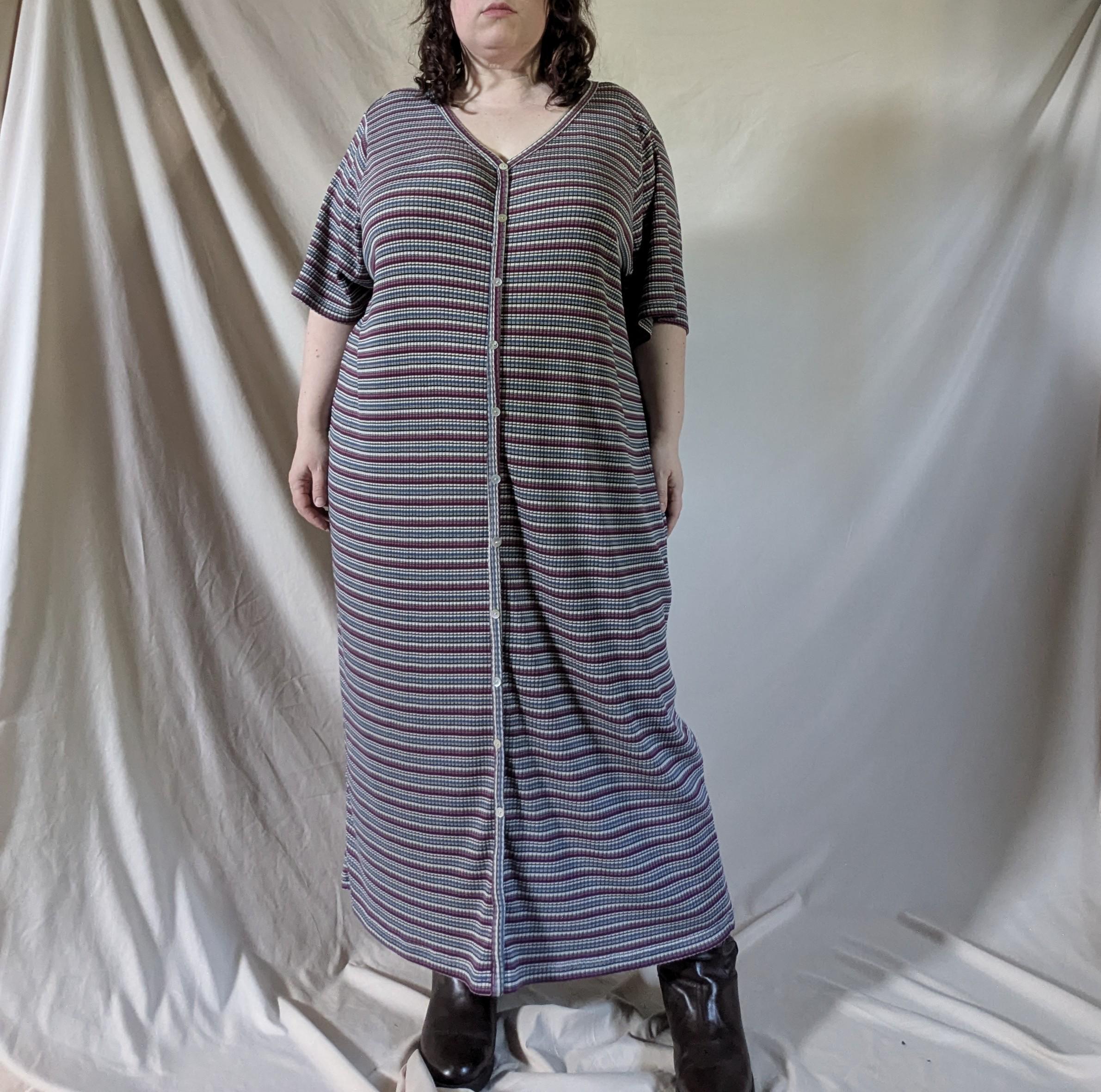 Plus Size / Bust 58 / Waist 58 / Hip 62 / Vintage Striped Shirt Dress ...