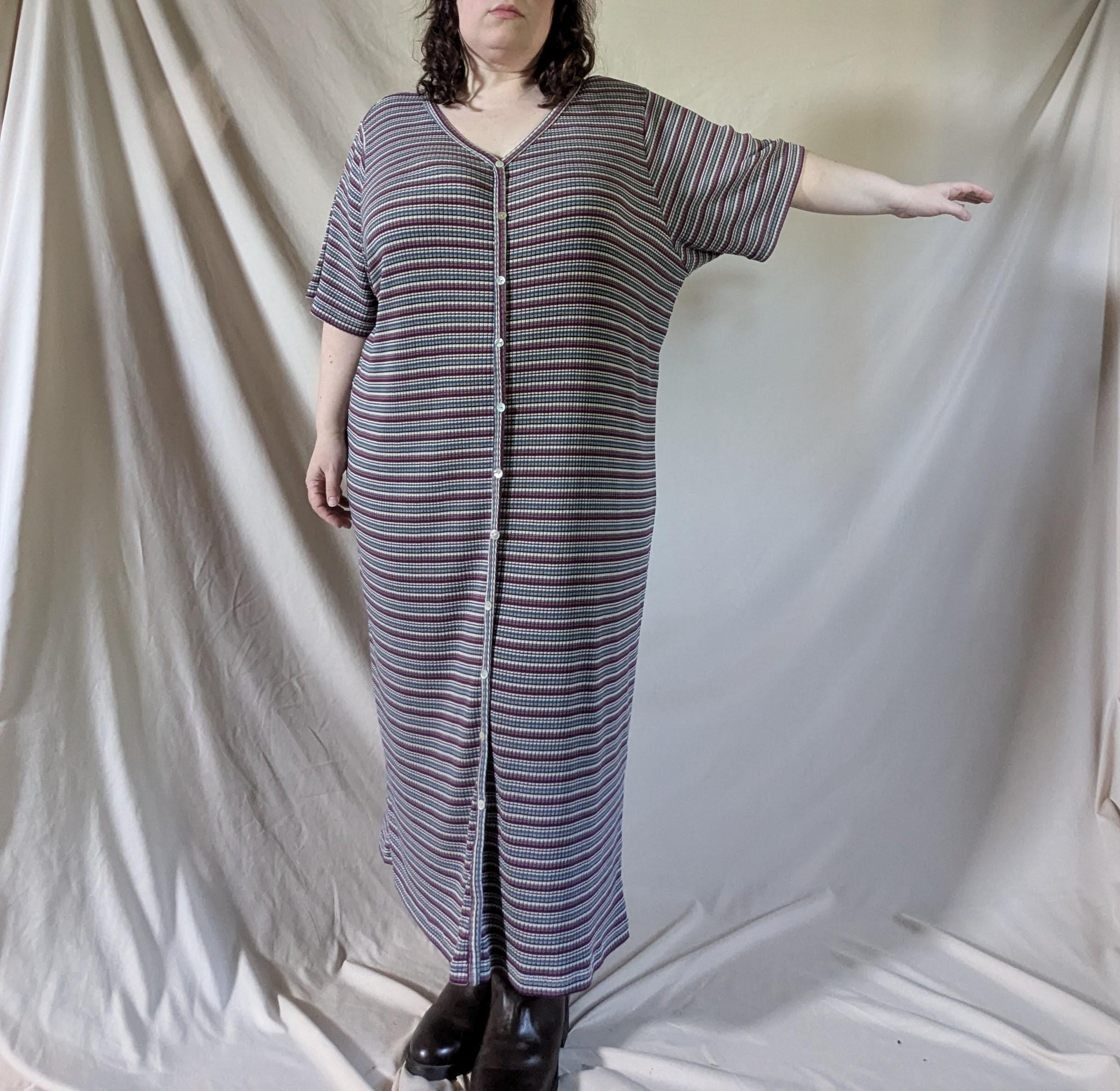 Plus Size / Bust 58 / Waist 58 / Hip 62 / Vintage Striped Shirt Dress ...