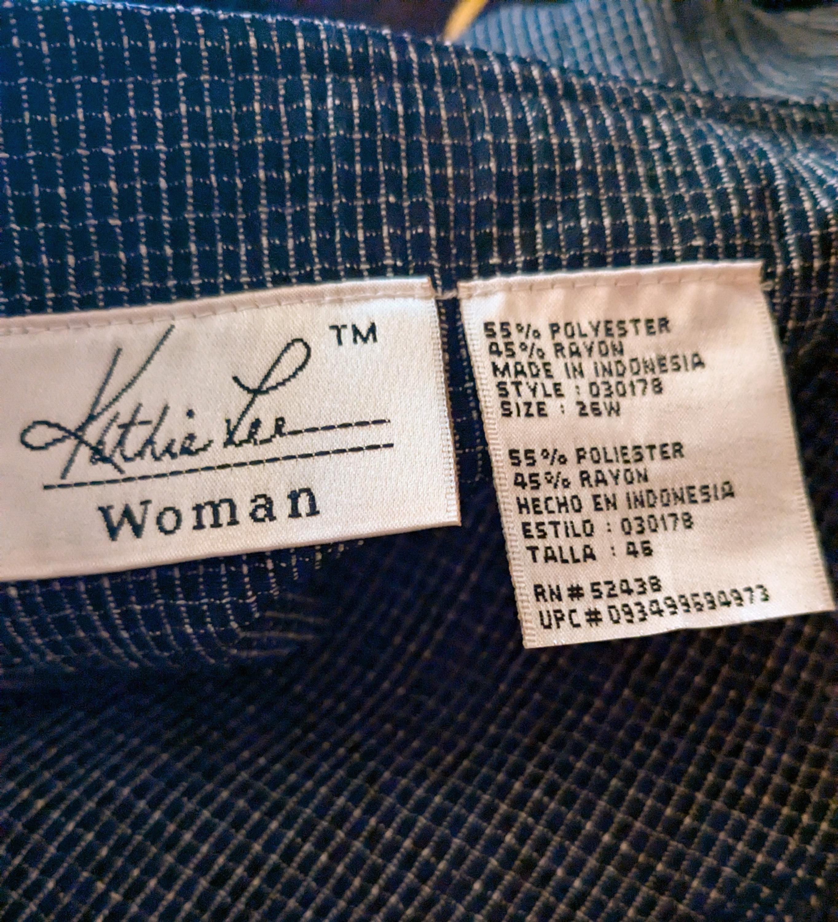 Plus Size / Bust 56 / Waist 58 / Hip 62 / Vintage Charcoal Check Rayon ...