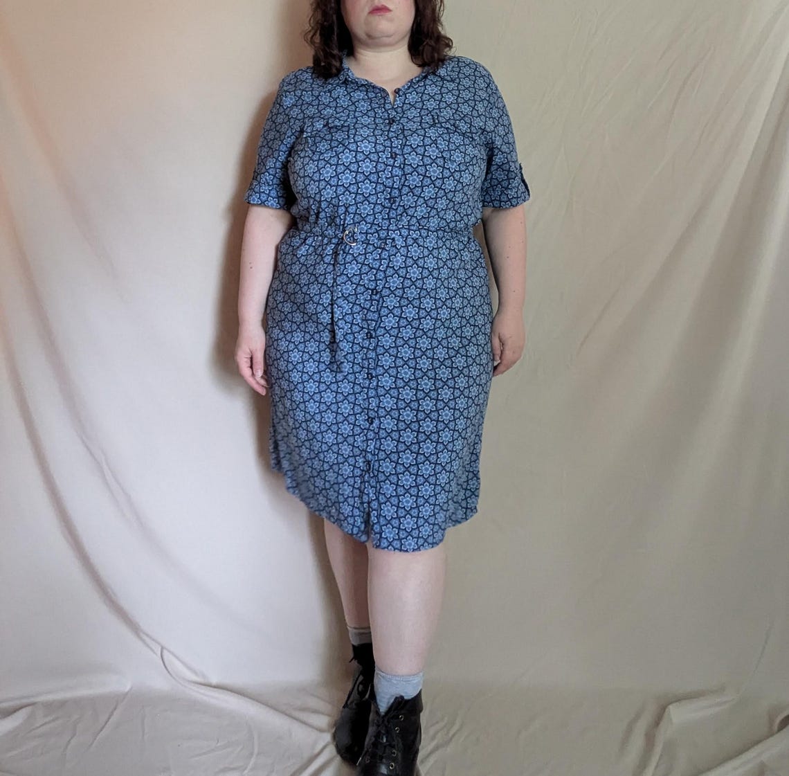 Plus Size / Bust 50 / Waist 48 / Hip 52 / Vintage 90s 00s Blue Floral ...