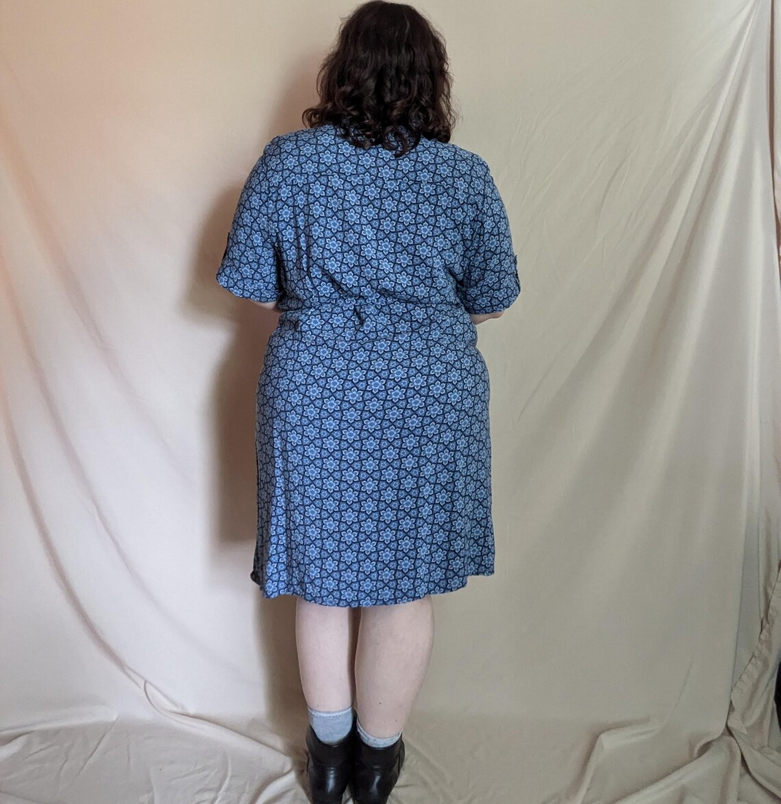Plus Size / Bust 50 / Waist 48 / Hip 52 / Vintage 90s 00s Blue Floral ...