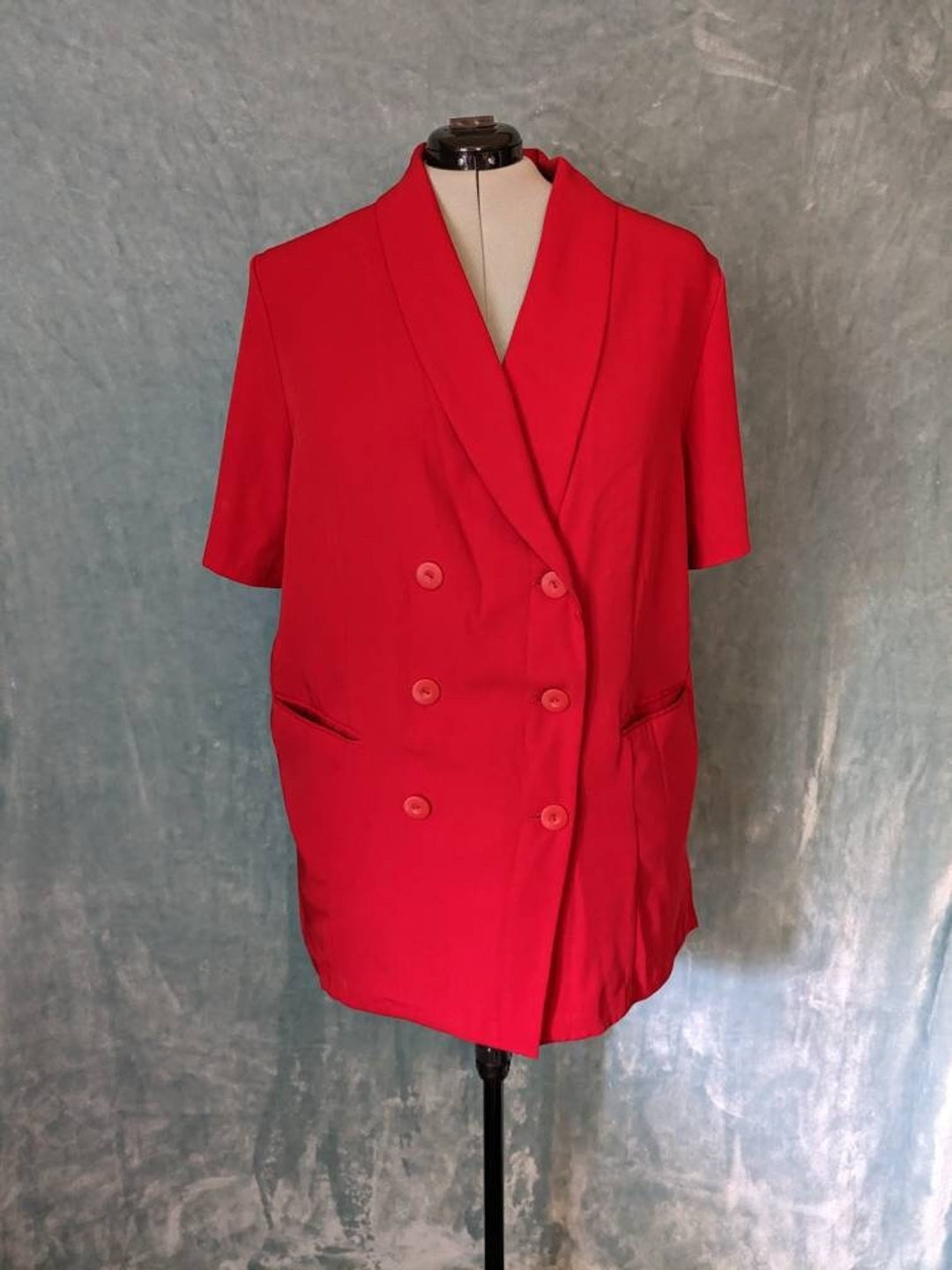 Plus Size / Bust 54 / Vintage 90s Cherry Red Short Sleeve Light Blazer Jacket by Studio C Plus ...