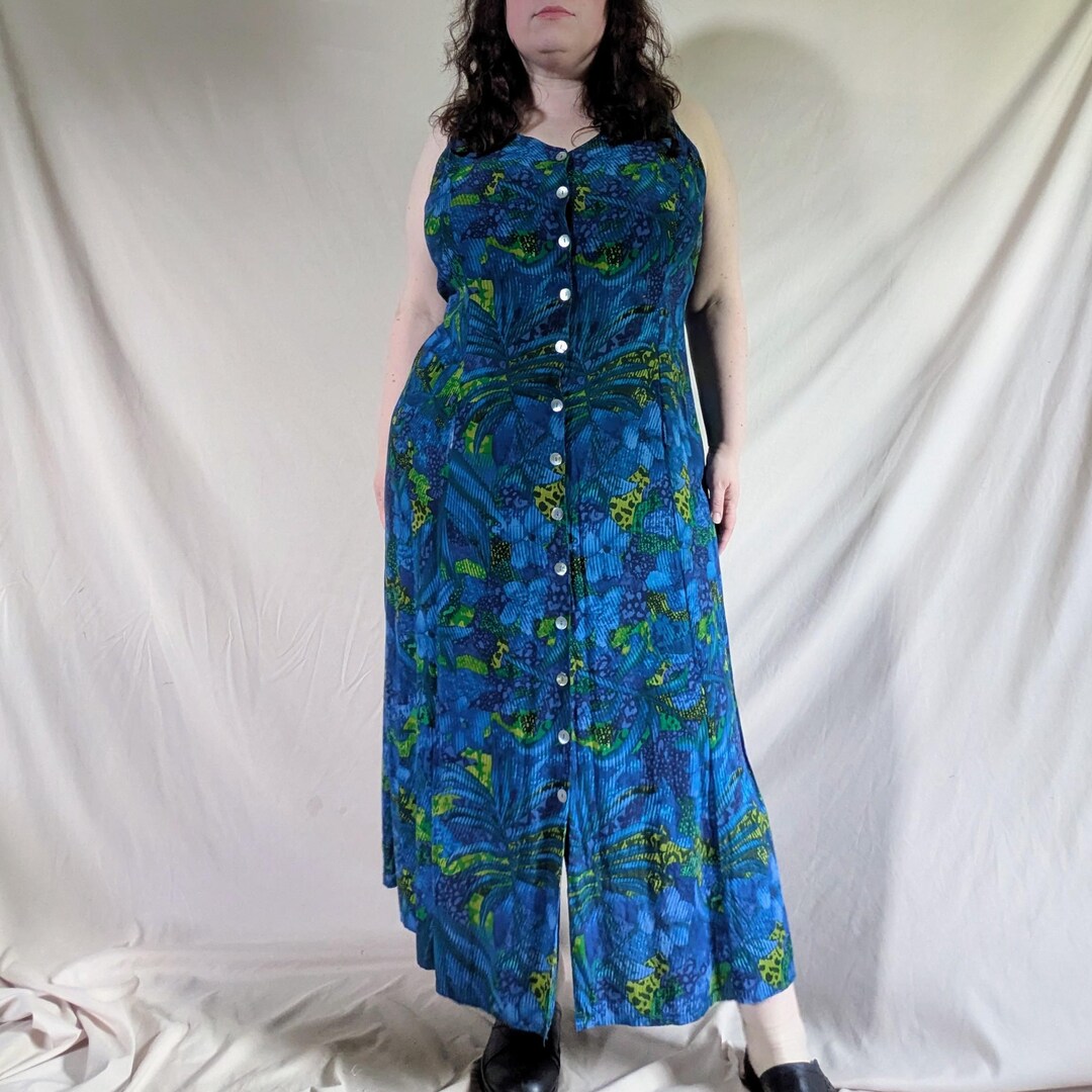 Plus Size / Bust 46 / Waist 44 / Hip 52 / Vintage Abstract Blue Water ...