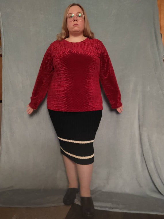 Plus Size Vintage Textured Red Velvet 90s 00s Stretch… - Gem