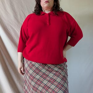Plus Size / Bust 56 / Vintage 80s 90s Collared Red Knit Comfy Sweater ...