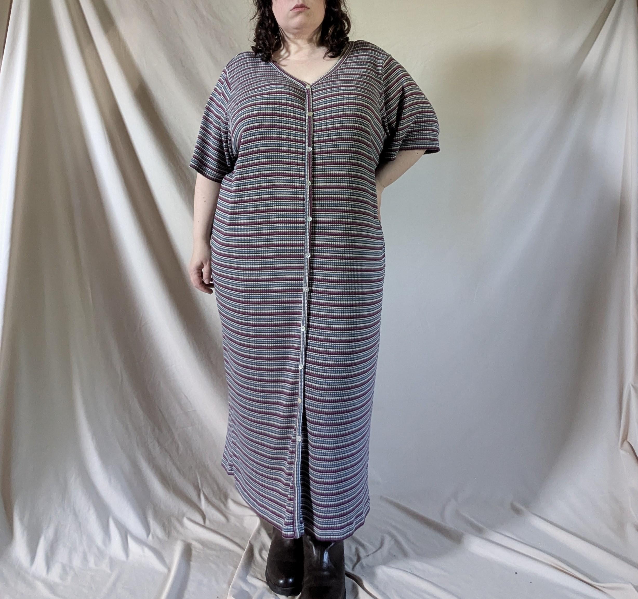 Plus Size / Bust 58 / Waist 58 / Hip 62 / Vintage Striped Shirt Dress ...