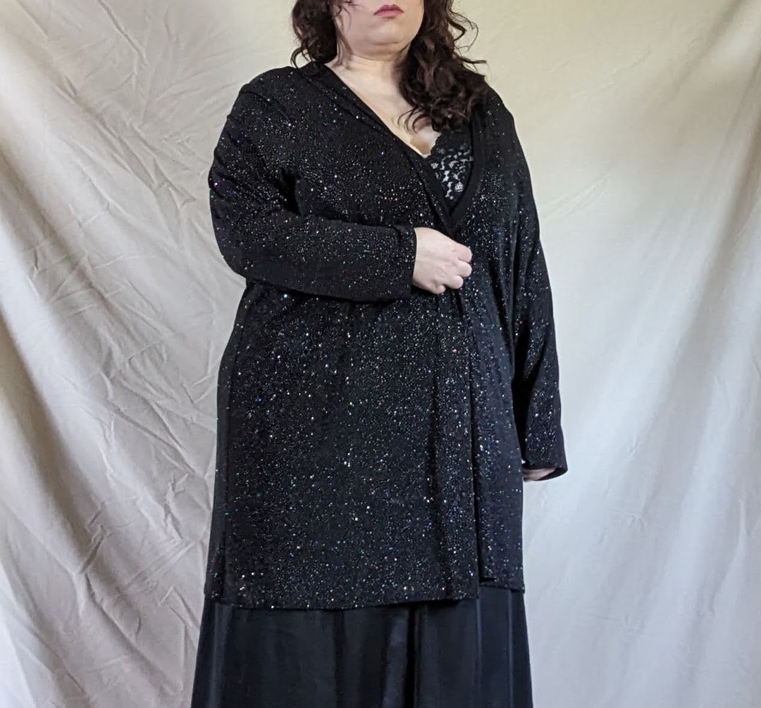 Plus Size Vintage Delta Burke Black Sparkle Duster Coverup Open Fit ...