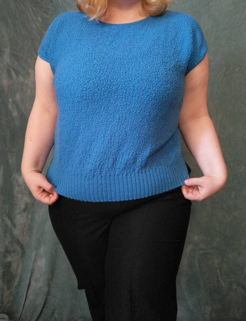 Plus Size / Bust 52 / Waist 34// Vintage 1980s Nubby Knit Blue Open ...