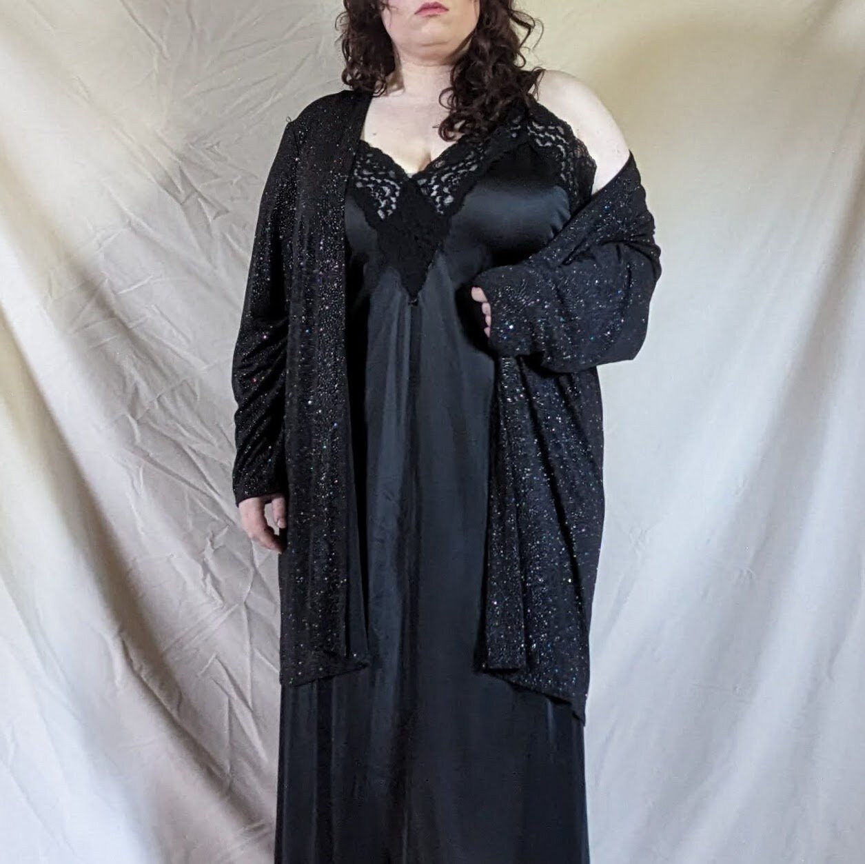 Plus Size Vintage Delta Burke Black Sparkle Duster Coverup Open Fit ...