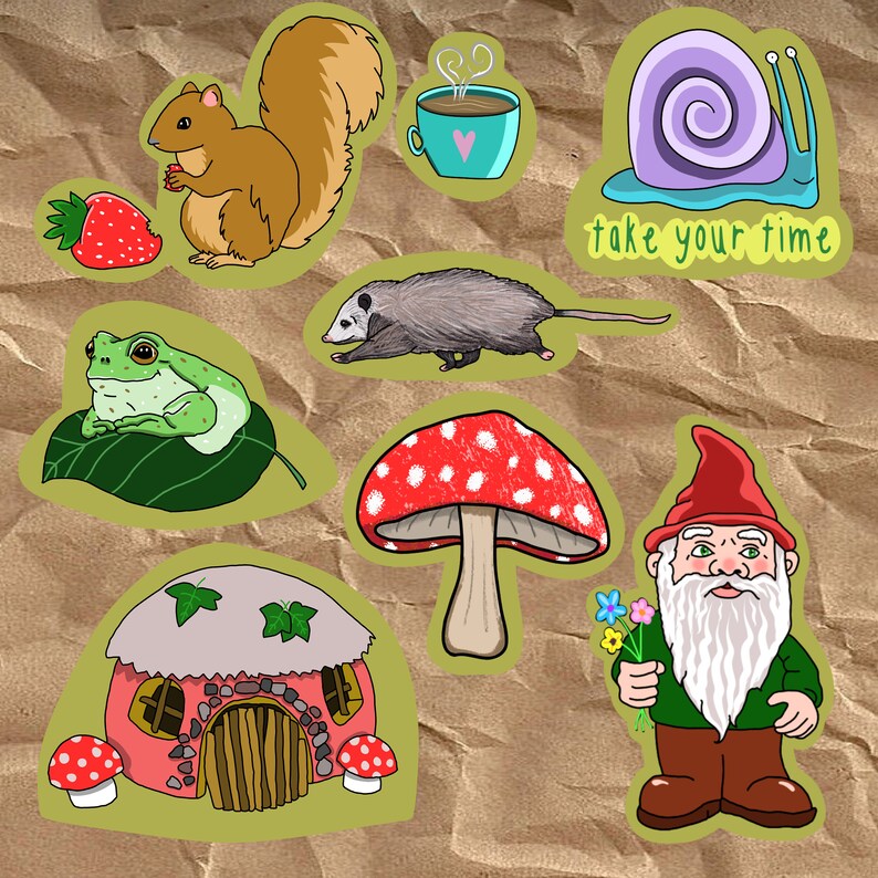 Cottage Core Stickers Pack | Hand Drawn Set of 16 | Garden Gnome ...