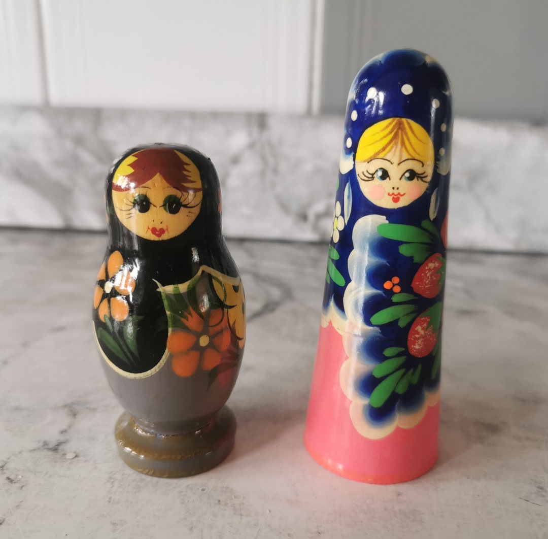 Vintage Wooden Handpainted Russian Dolls Needle & Cotton Holders ...