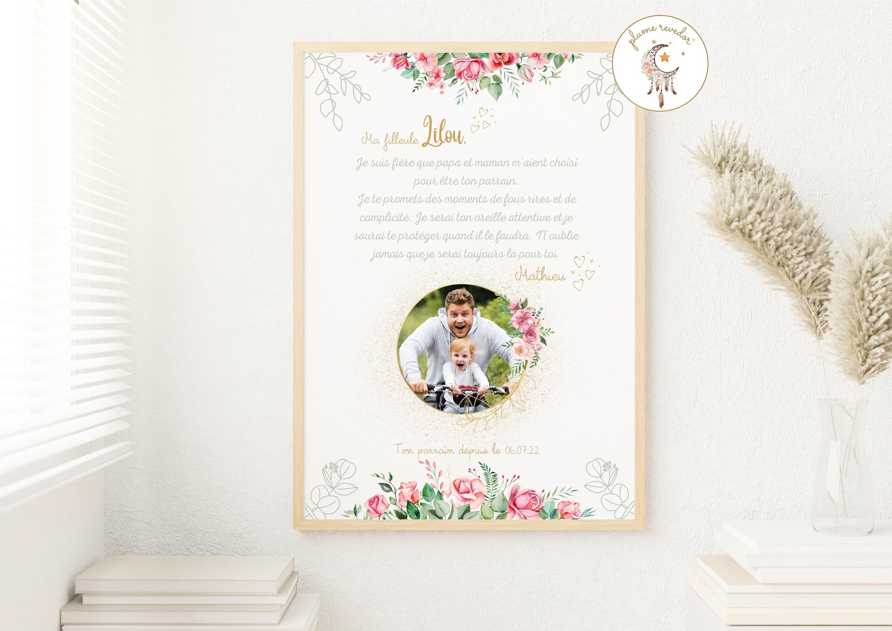 Affiche pour son ou sa filleule personnalisée Roses cadeau - Etsy France