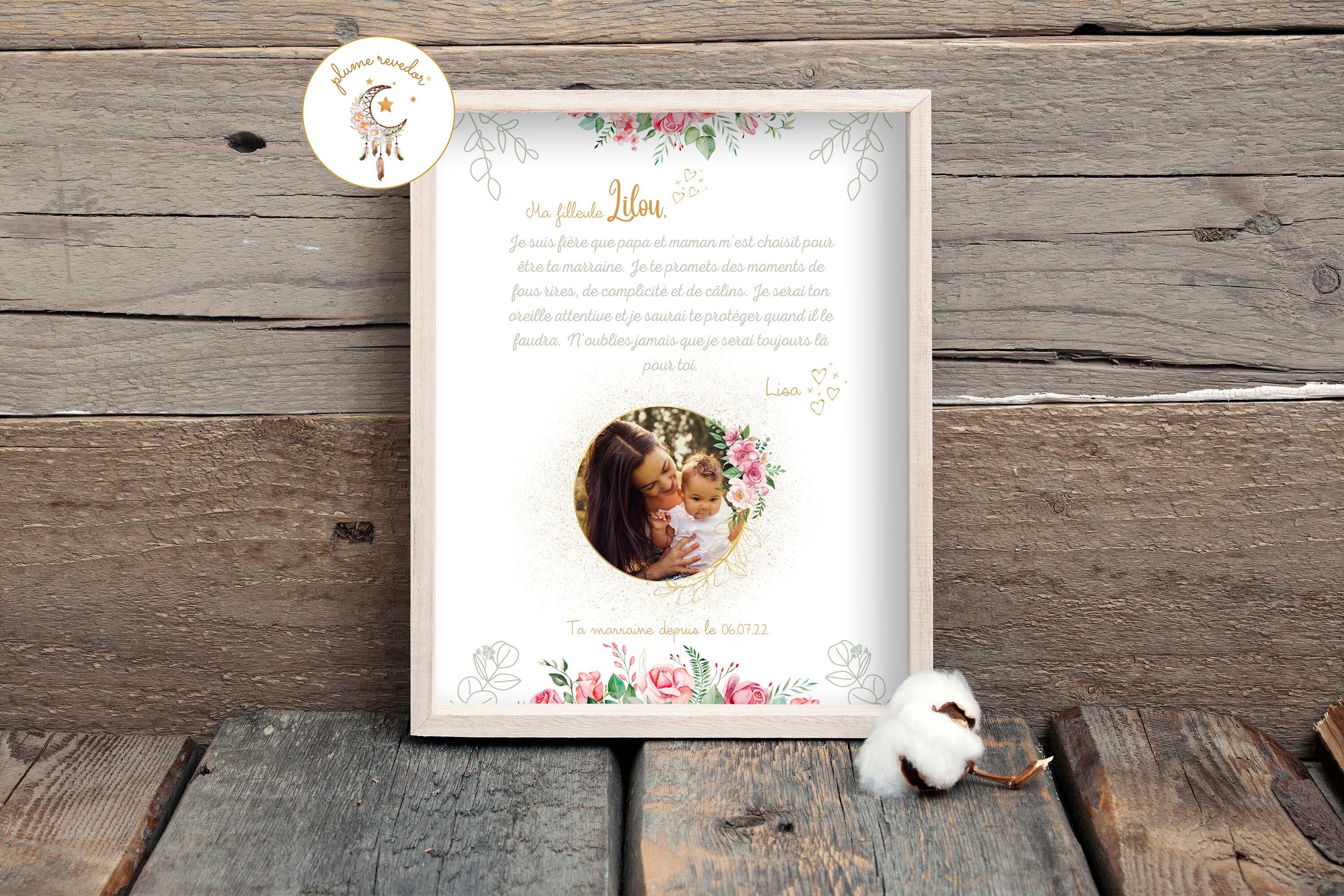 Affiche pour son ou sa filleule personnalisée Roses cadeau - Etsy France