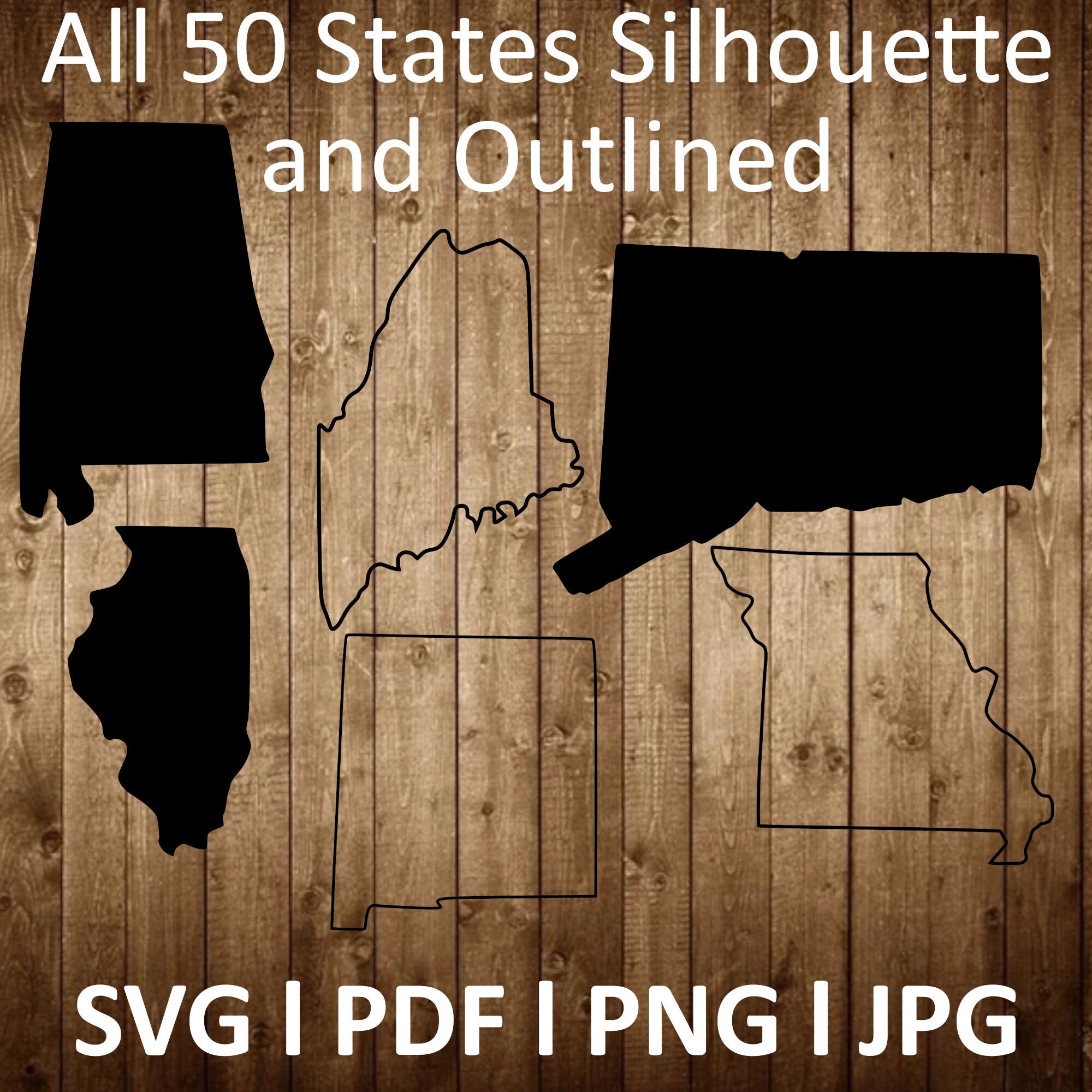 50 States Silhouette and Outline Bundle Use in Design Space, Silhouette ...