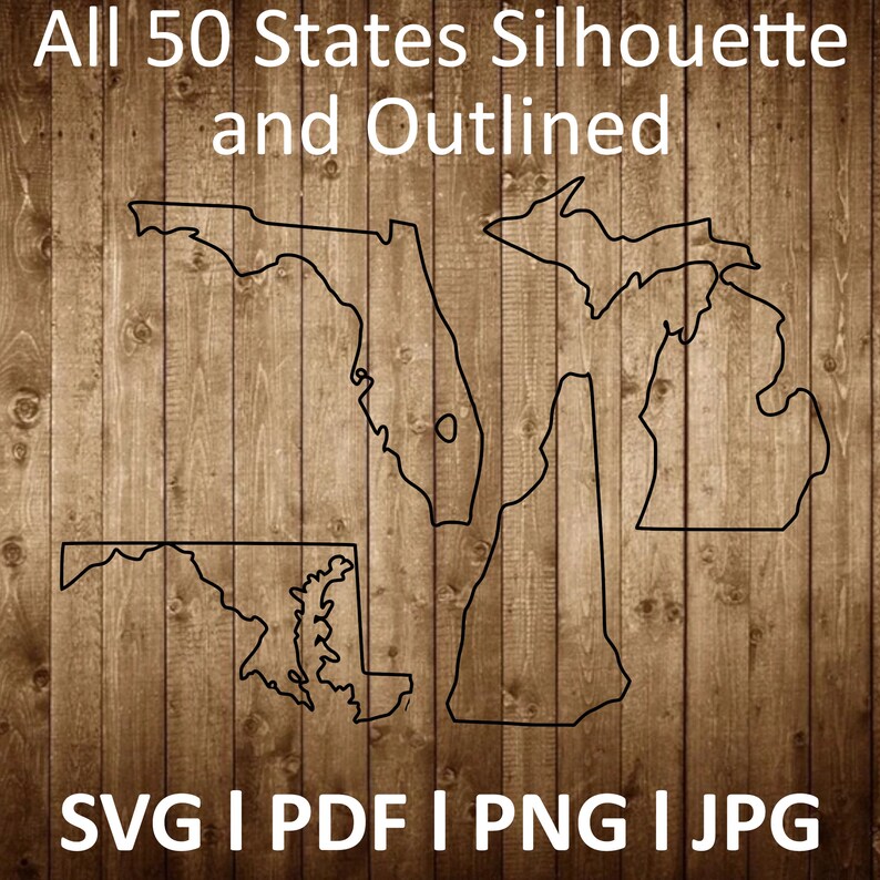 50 States Silhouette and Outline Bundle Use in Design Space, Silhouette ...