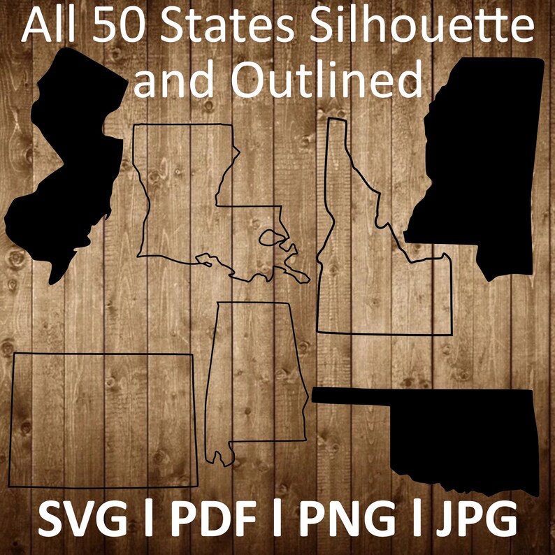 50 States Silhouette and Outline Bundle Use in Design Space, Silhouette ...