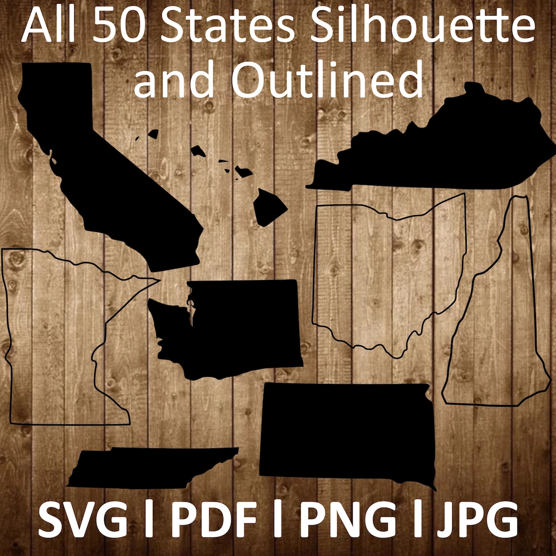 50 States Silhouette and Outline Bundle Use in Design Space, Silhouette ...