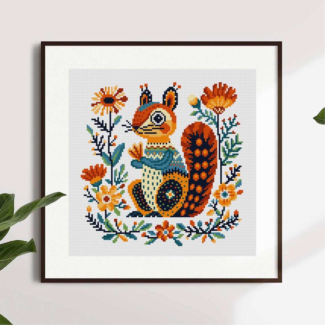 Squirrel Cross Stitch Pattern Squirrel and Flower Cross Stitch Pattern ...