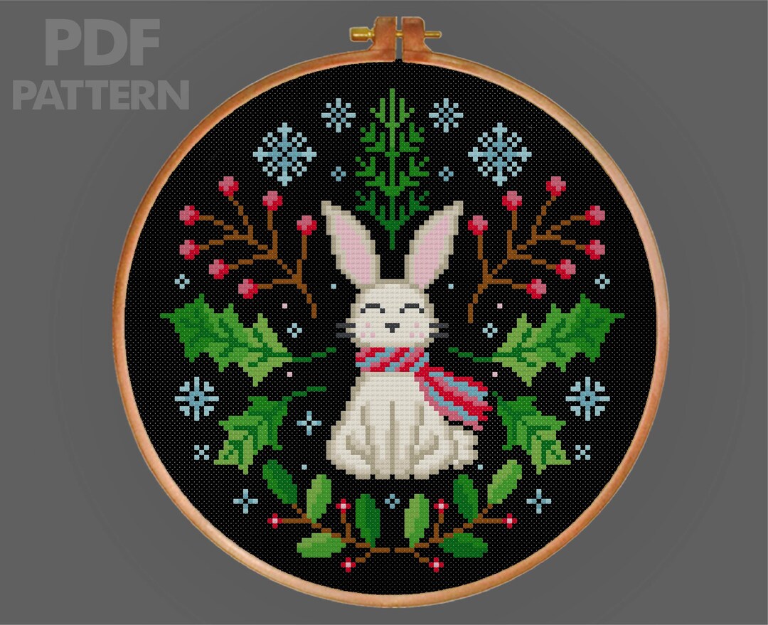 Christmas Bunny Cross Stitch Pattern Winter Cross Stitch Christmas ...