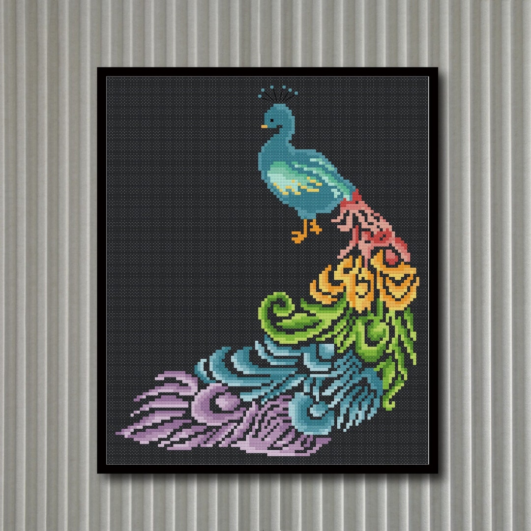 Peacock Cross Stitch Pattern Colorful Peacock Cross Stitch PDF Pattern ...