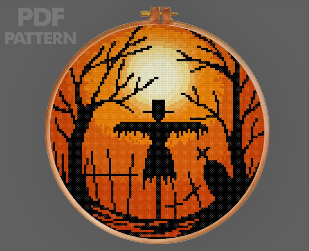Happy Halloween Cross Stitch Pattern Scarecrow Cross Stitch Pattern ...
