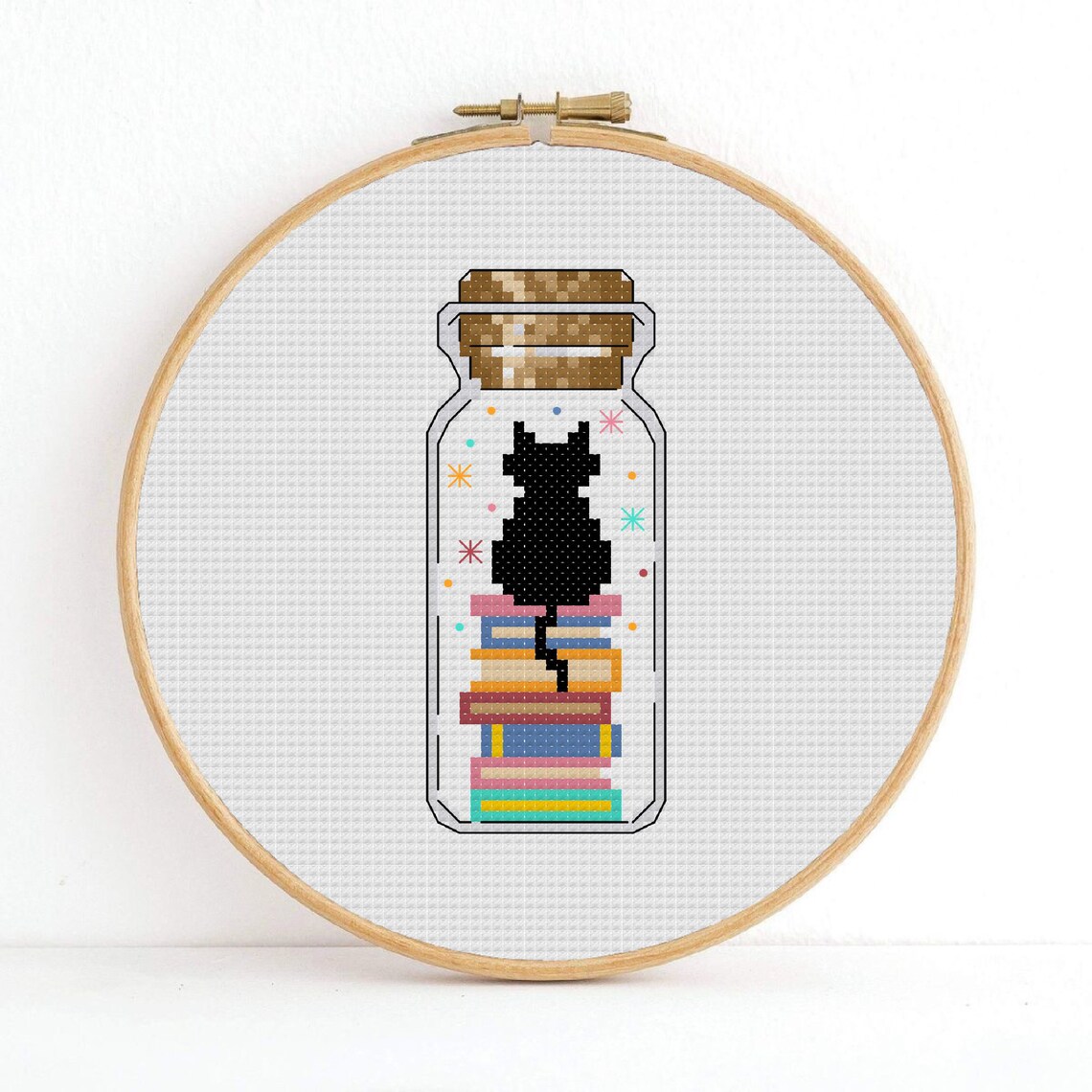 Cat and Books Cross Stitch Bottle Cross Stitch Pattern Cat - Etsy